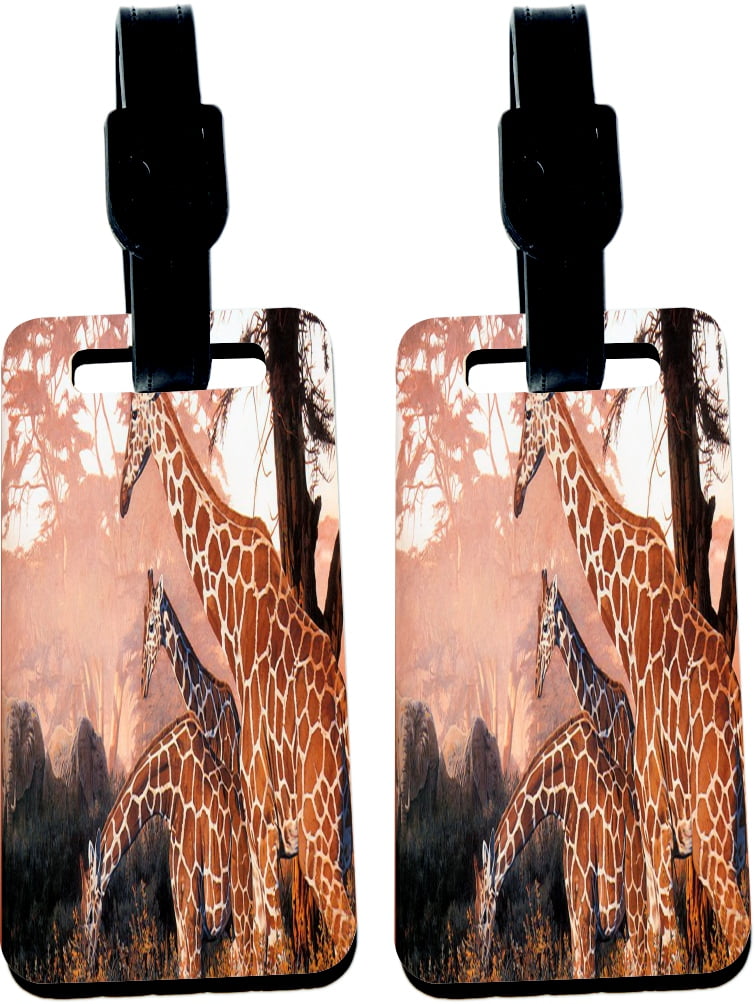 Hardboard Luggage Identifier Tags with Strap - Giraffes Painterly Scene ...