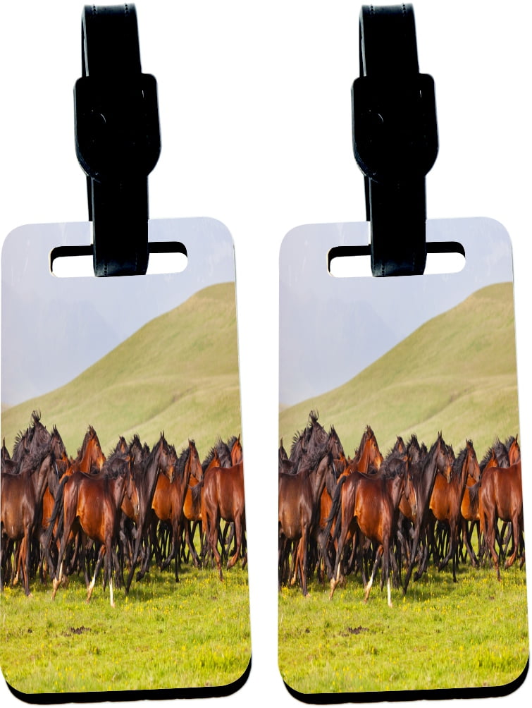 Hardboard Luggage Identifier Tags with Strap - Horses Racing Brown on ...