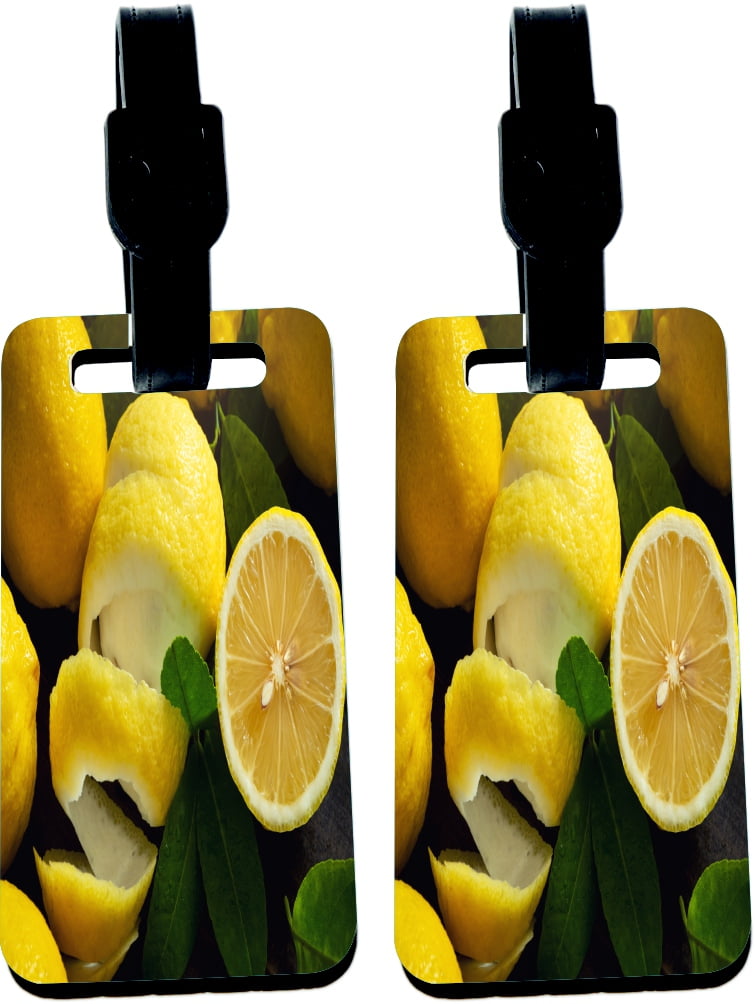 Hardboard Luggage Identifier Tags with Strap - Lemons Green Leaves Art ...