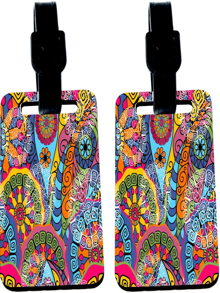 Hardboard Luggage Identifier Tags with Strap - Mandala Rainbow Colors ...