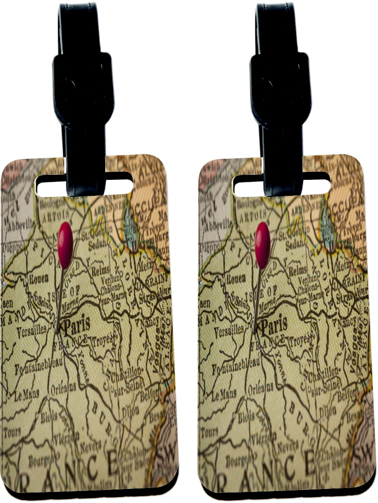Hardboard Luggage Identifier Tags with Strap - Paris Map Eiffel Tower ...