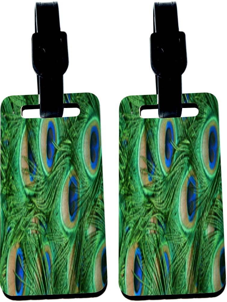 Hardboard Luggage Identifier Tags with Strap - Peacock Feathers (x2 ...