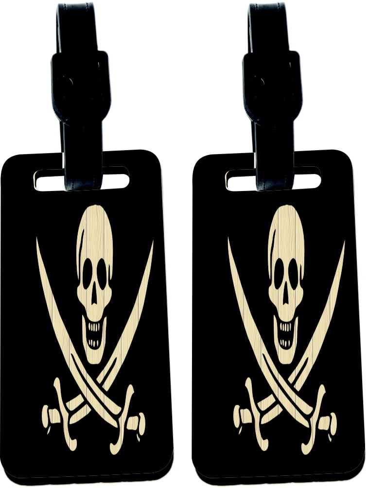 Hardboard Luggage Identifier Tags with Strap - Pirate Skull on Black ...