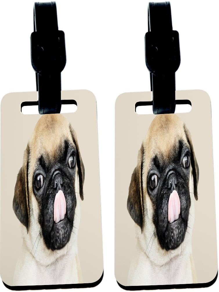 Hardboard Luggage Identifier Tags with Strap - Pug Dog Puppy Sticking ...