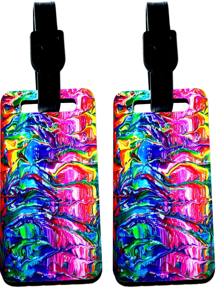 Hardboard Luggage Identifier Tags with Strap - Rainbow Abstract ...