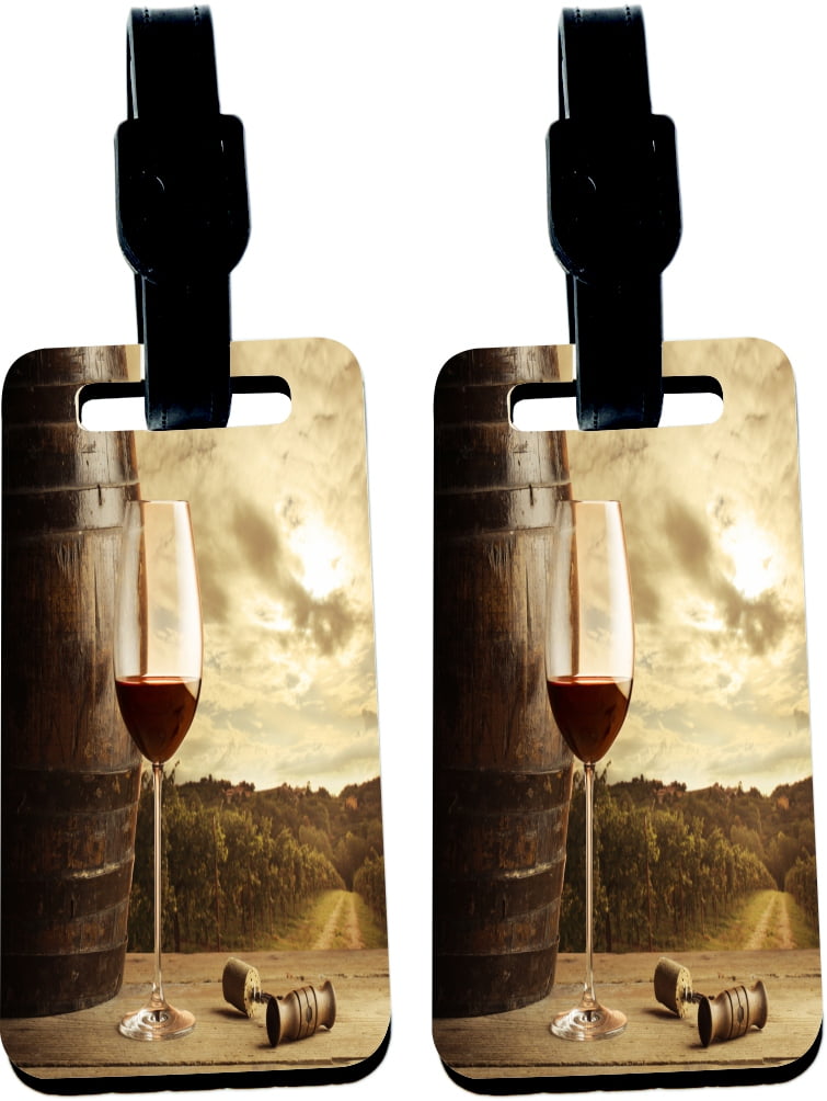 Hardboard Luggage Identifier Tags with Strap - Red Wine Glass Vineyard ...
