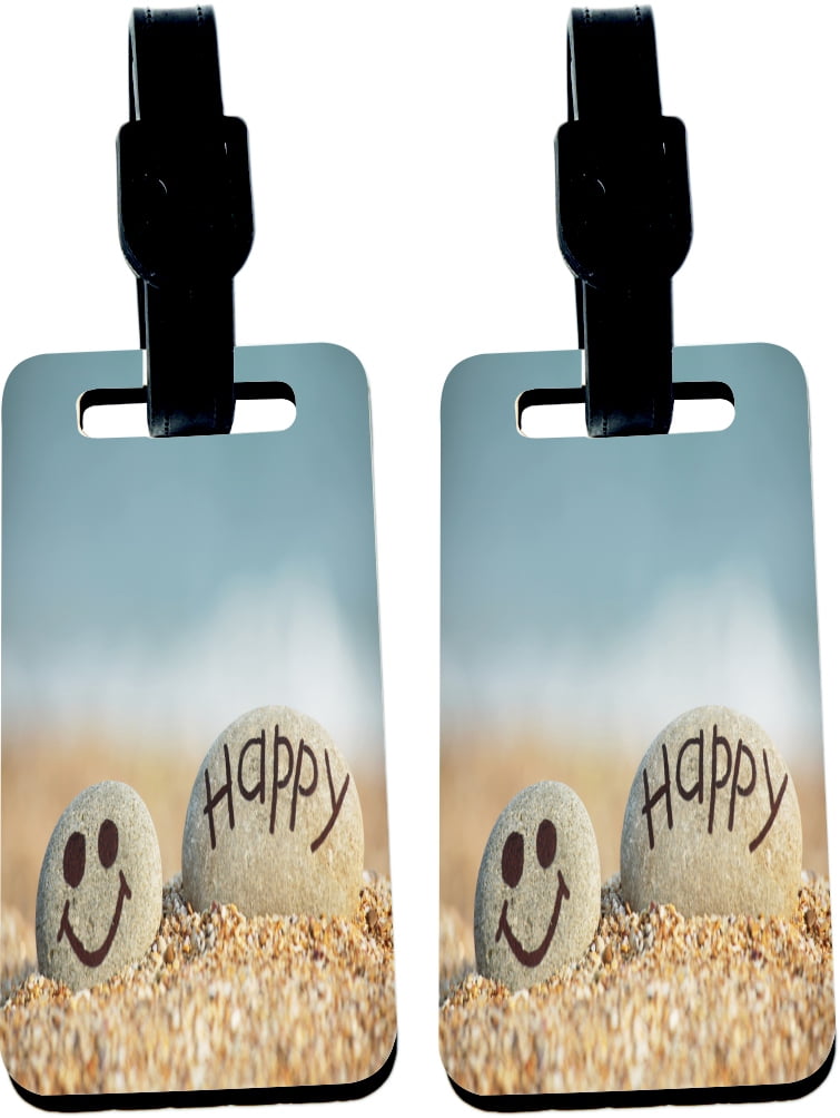 Hardboard Luggage Identifier Tags with Strap - Smiling Beach Pebbles ...