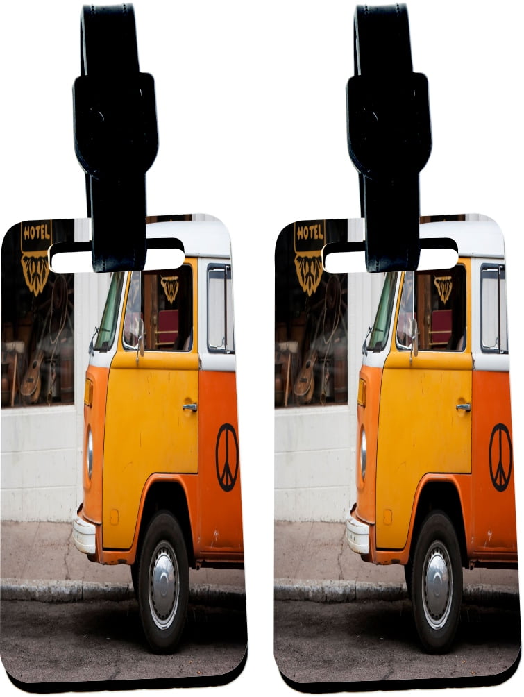 Hardboard Luggage Identifier Tags with Strap - Vintage Van Orange White ...