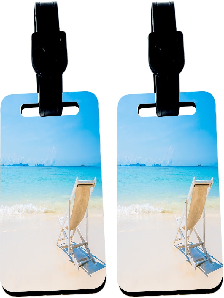 Hardboard Luggage Identifier Tags with Strap - White Beach Chair Sunny ...