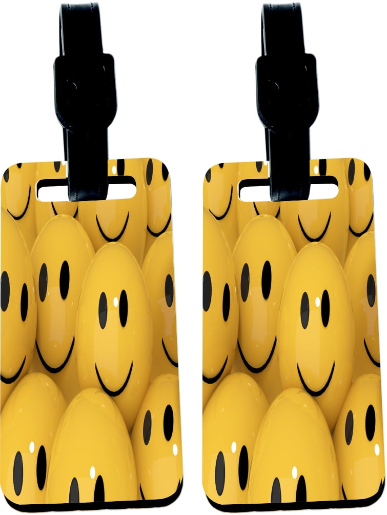Hardboard Luggage Identifier Tags with Strap - Yellow Smiley Face Balls ...