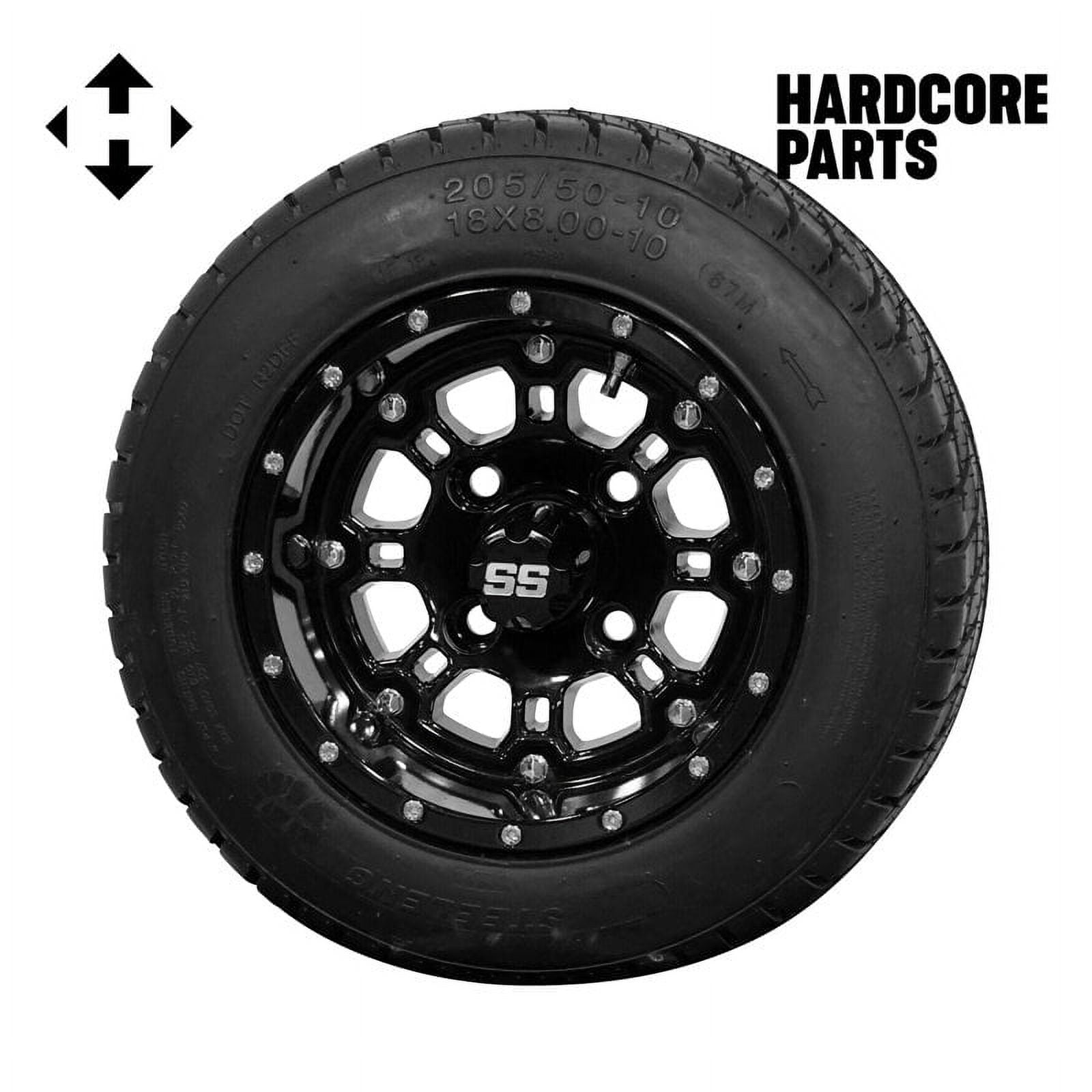 Hardcore Parts 10" Black 'Panther' Golf Cart Wheels and 205/50-10 (18 ...
