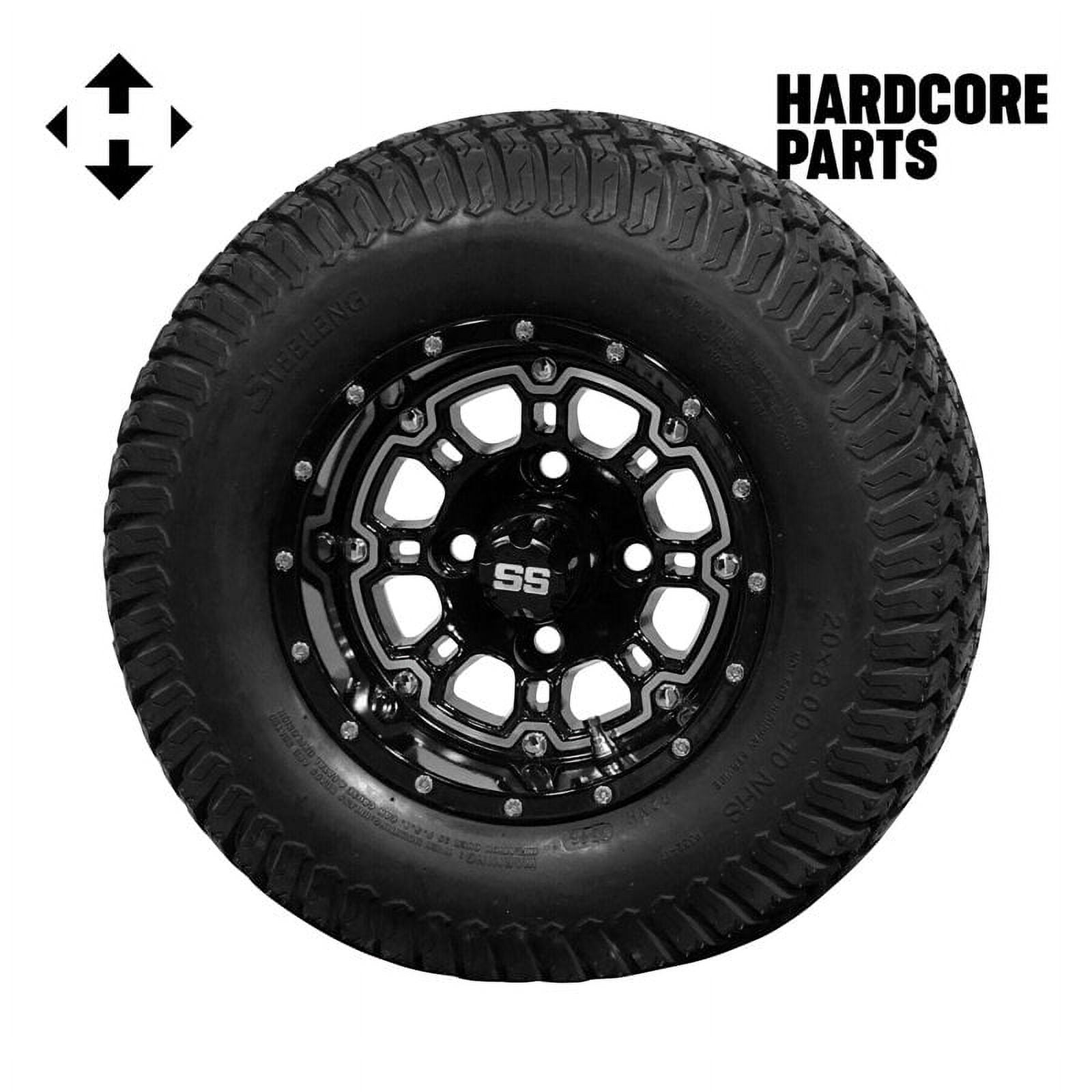 Hardcore Parts 10" Black 'Panther' Golf Cart Wheels and 20"x8"-10" Turf ...