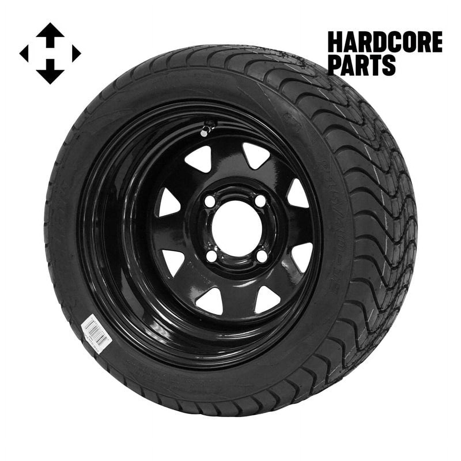 Hardcore Parts 12" Black Steel (8 Spokes) Golf Cart Wheels and 215/40 ...