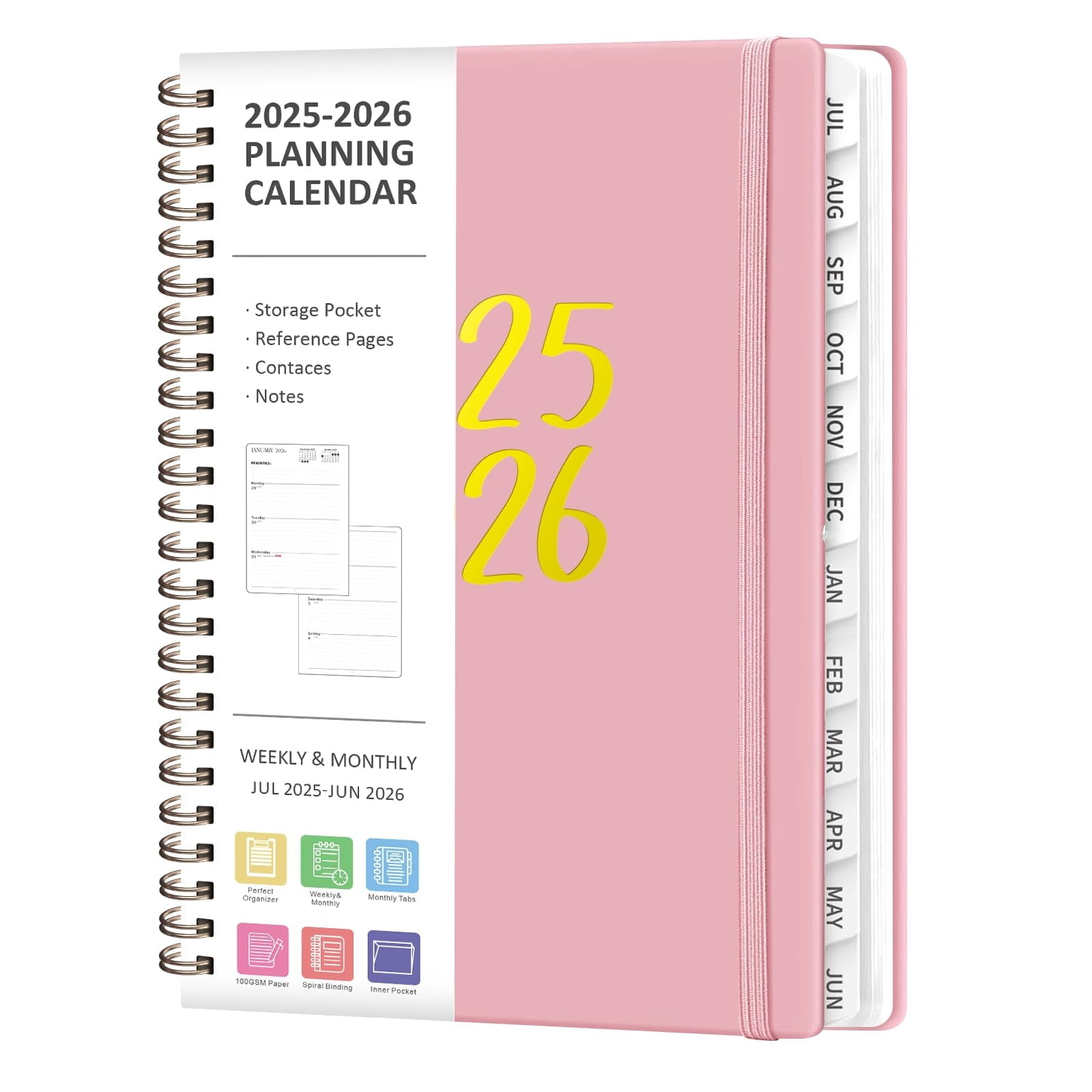Hardcover Academic Planner 2025-2026, July to June Calendar with Weekly ...