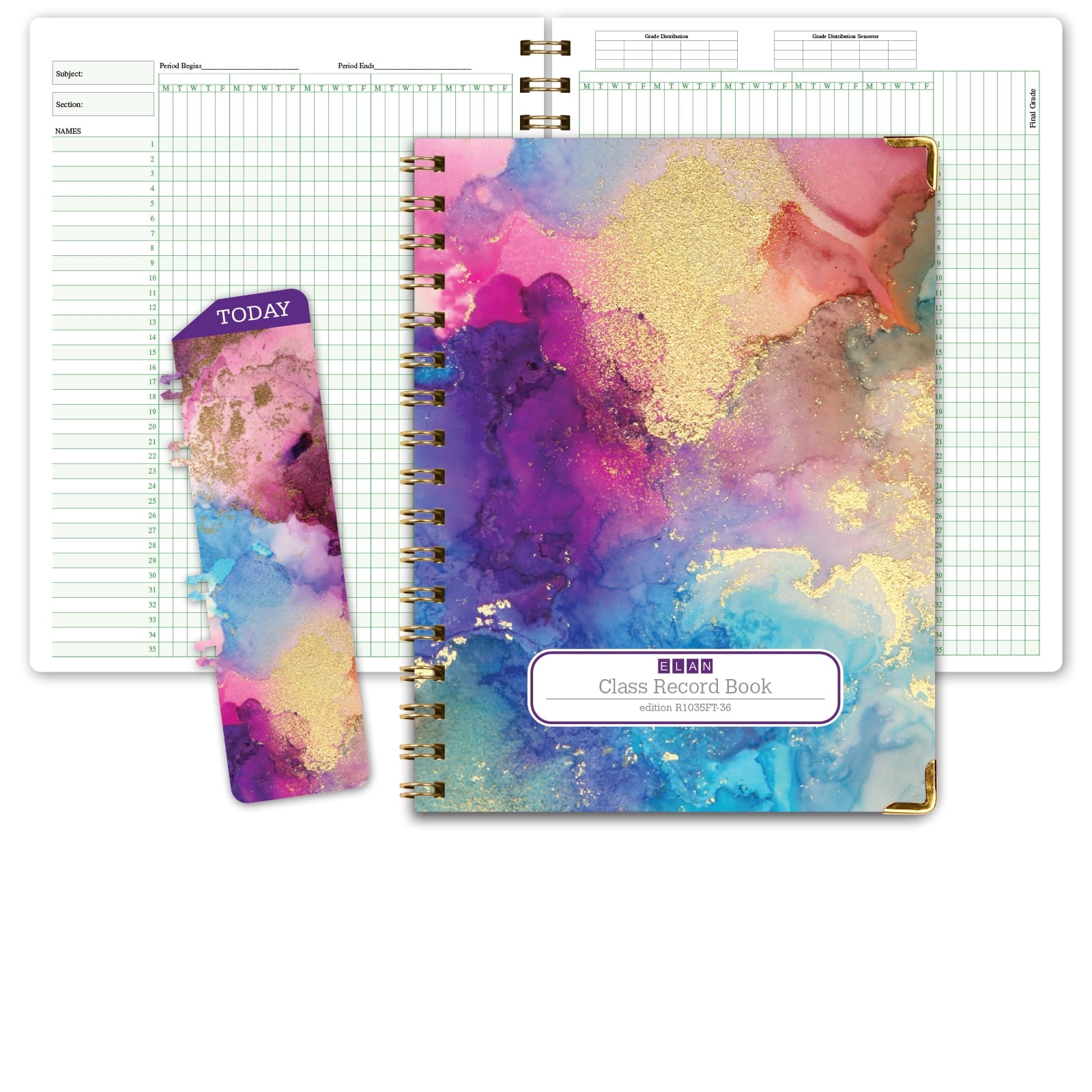 Hardcover Class Record Book for 9-10 Weeks - 35 Names - Large Squares ...