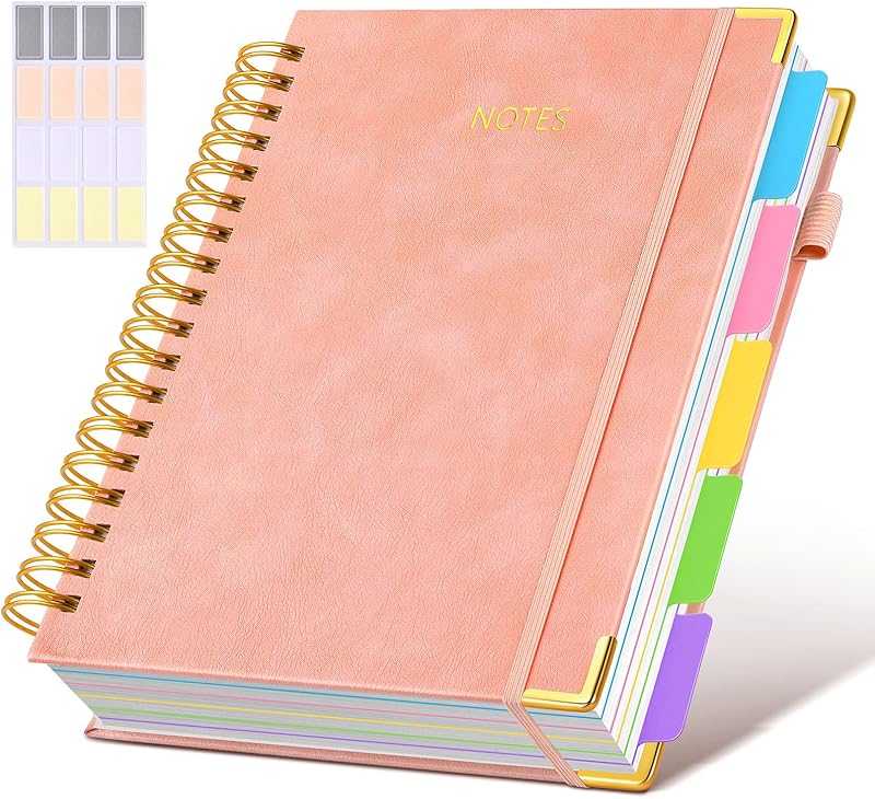 Hardcover Spiral Notebook Journal with Removable Dividers Tabs, 300 ...