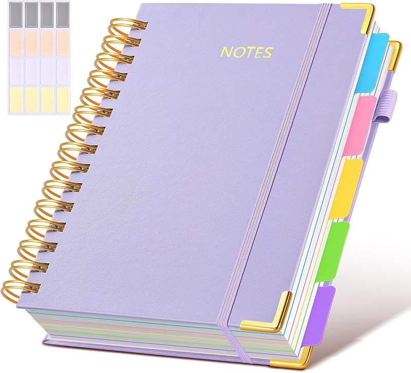 Hardcover Spiral Notebook Journal with Removable Dividers Tabs, 300 ...