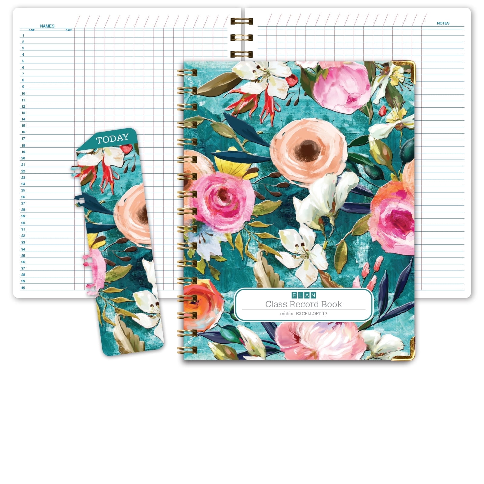 Hardcover Unstructured Class Record Book (Teal Floral) - Walmart.com