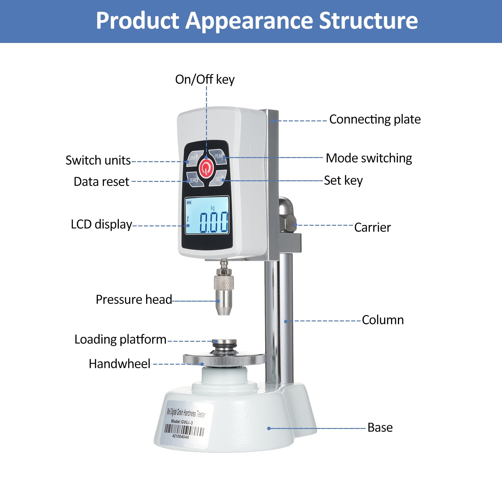 Hardness GWJ-3 Digital Grain Hardness Tester Meter Mini Grain Durometer ...