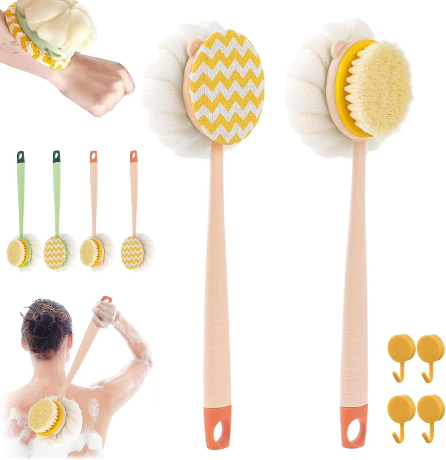 Hardpointing 2-in-1 Bath Scrubber & Back Brush-Extra Long Handle, Soft ...