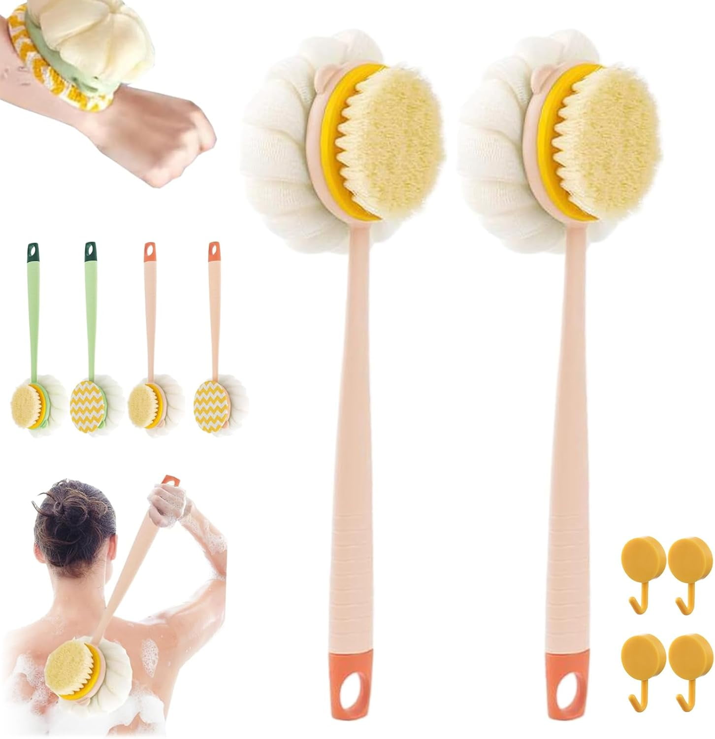 Hardpointing 2-in-1 Bath Scrubber & Back Brush-Extra Long Handle, Soft Bristles, Exfoliating ...