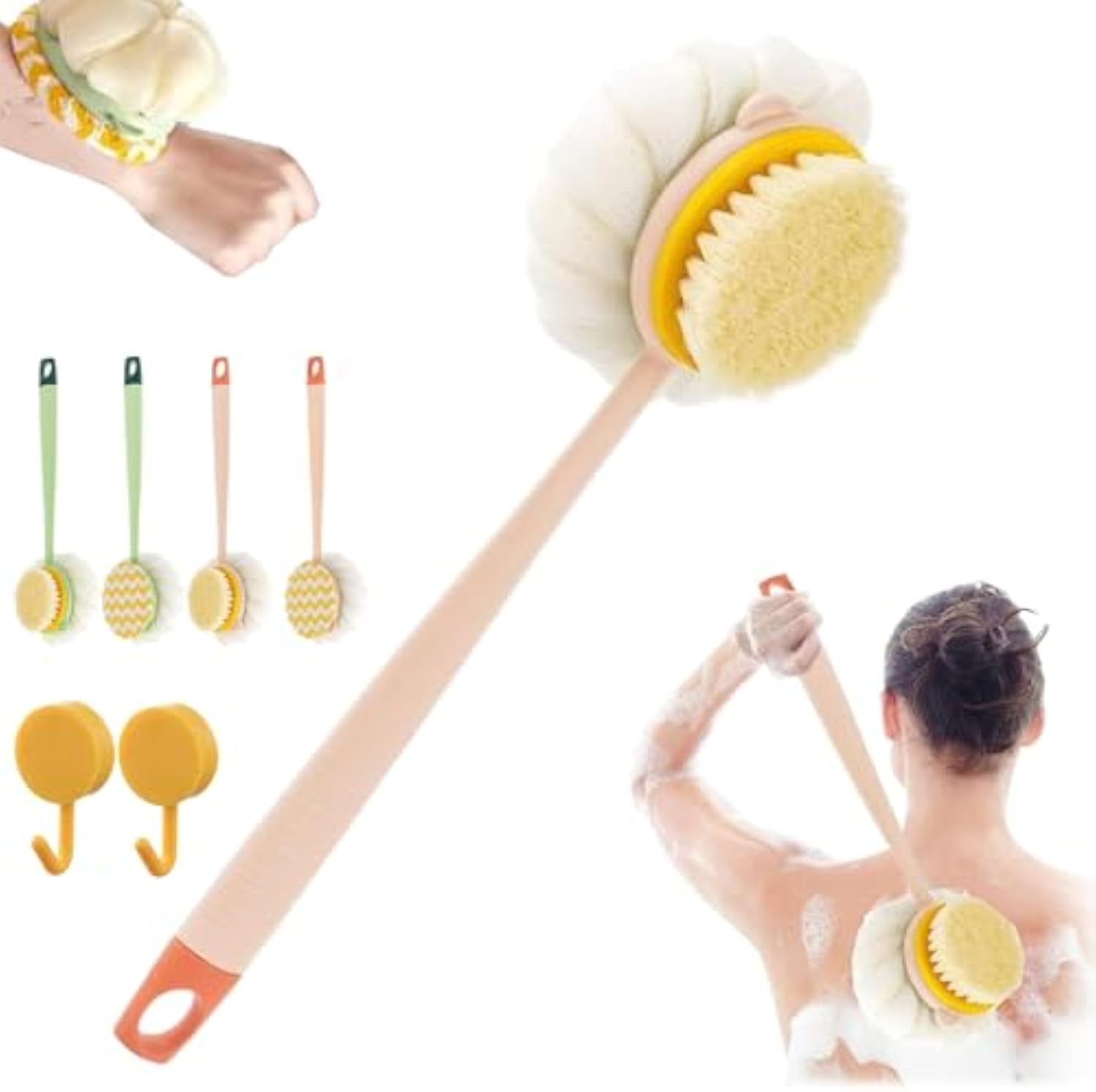 Hardpointing 2-in-1 Bath Scrubber & Back Brush-Extra Long Handle, Soft ...