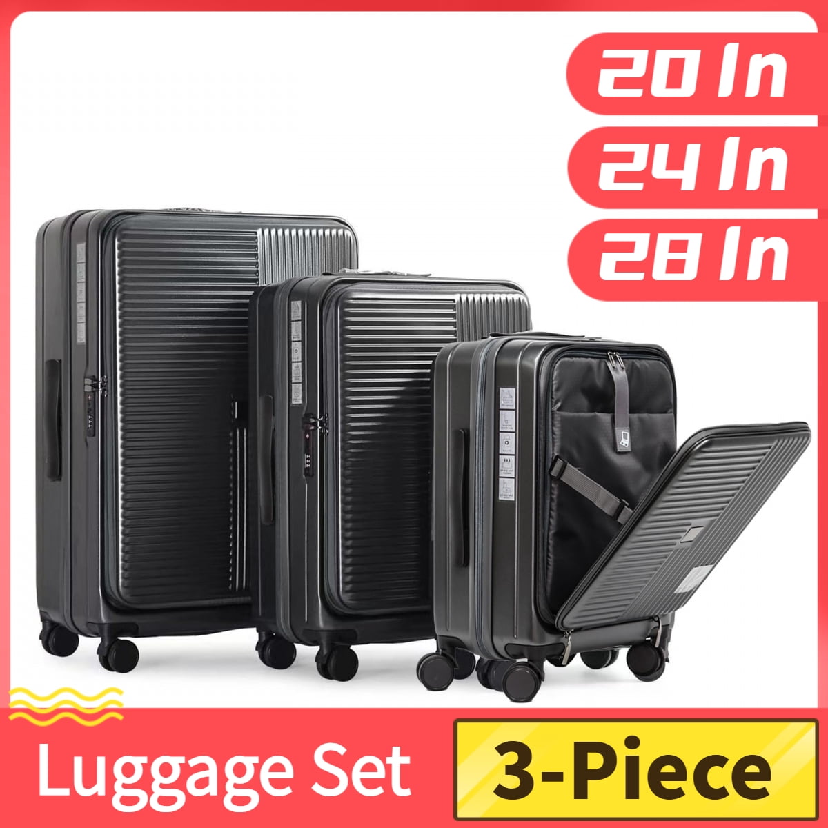 Hardshell Luggage Sets 3 Piece, Expandable 20% Suitcases Set with Front ...