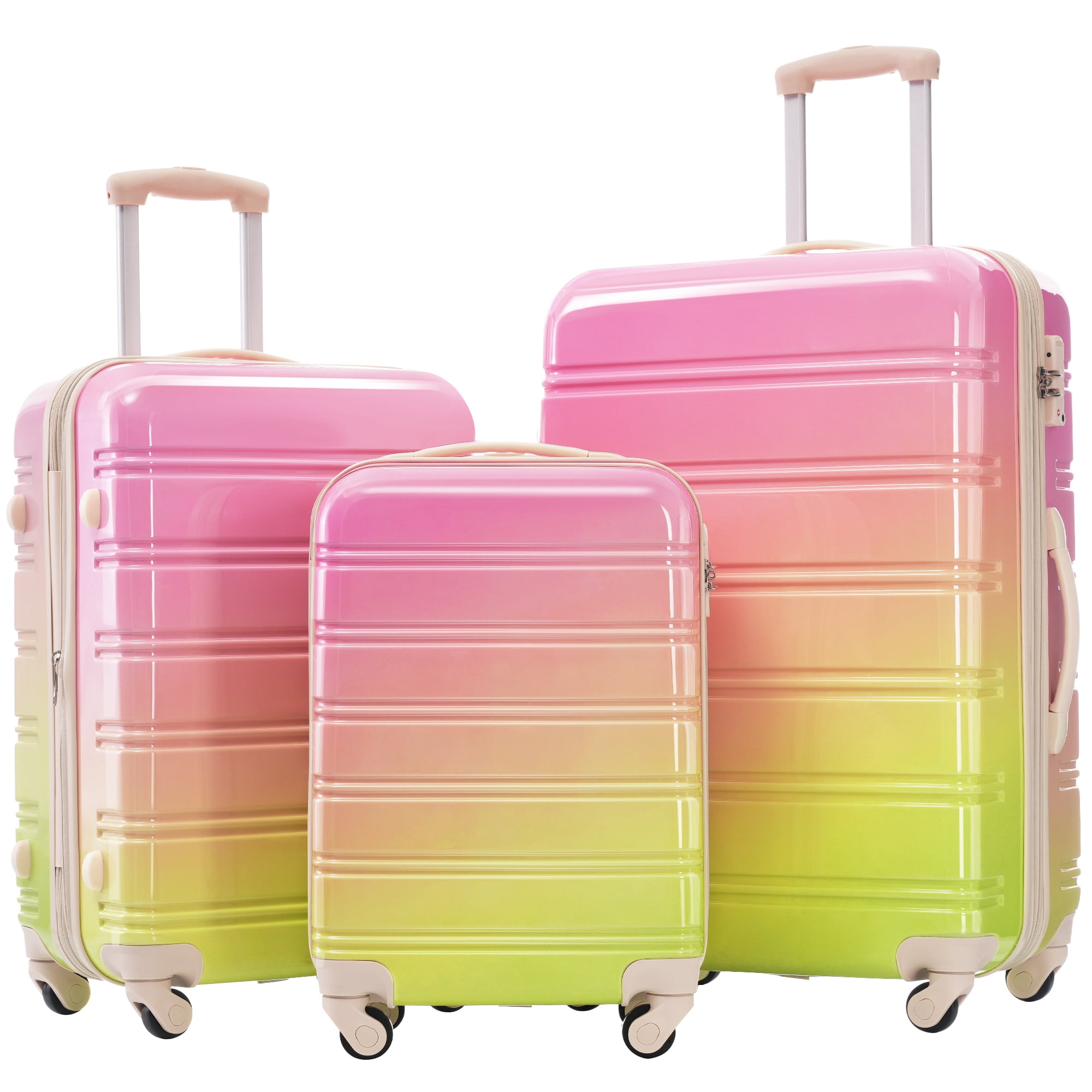Hardshell Luggage Sets 3 Piece Gradient Color Expandable Suitcase with ...