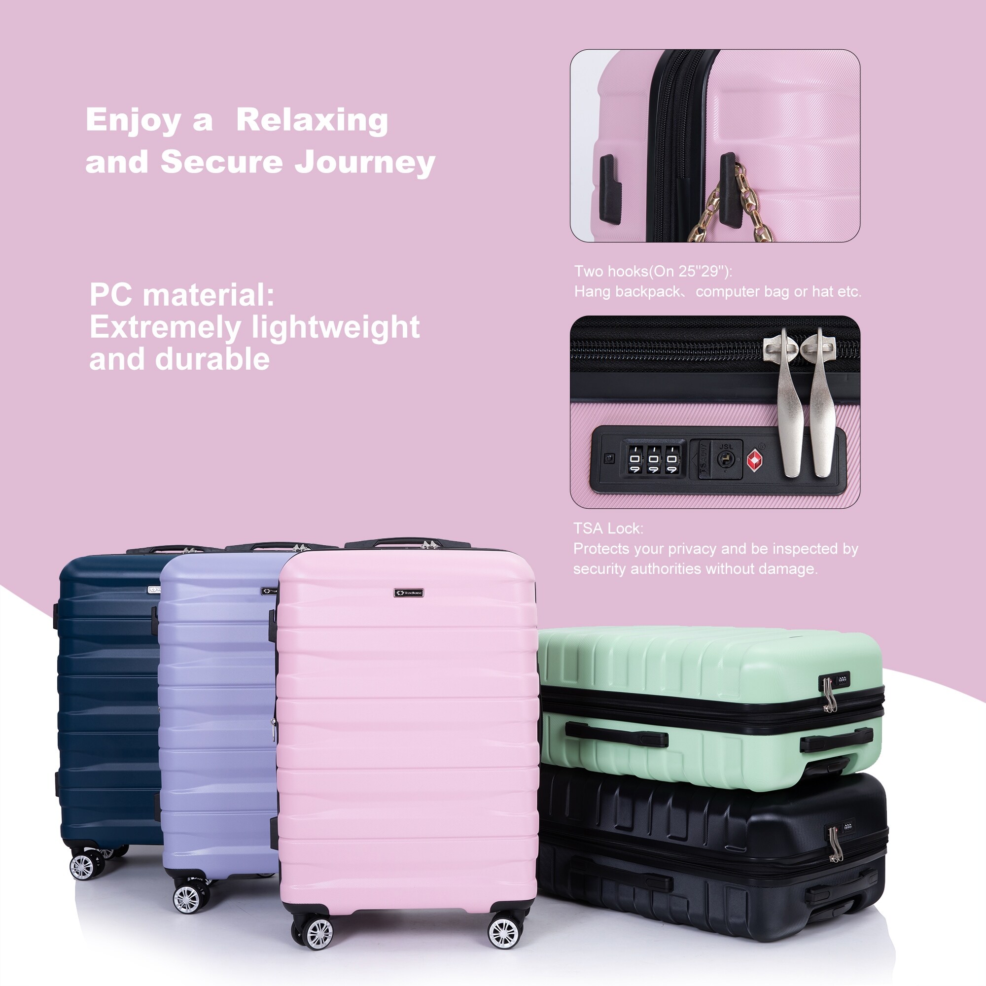 Hardside Expandable Luggage Sets Light Weight Suitcase Set with Spinner ...