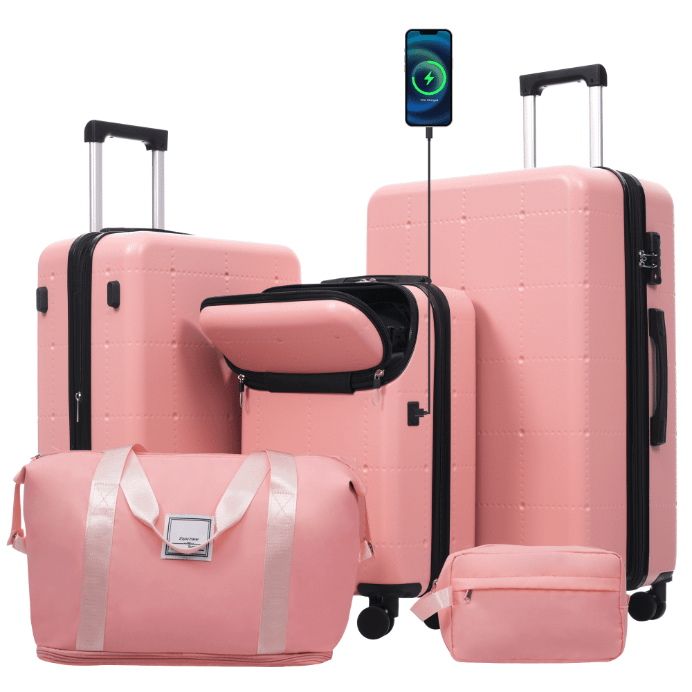 Hardside Luggage Set 5 Piece with Bags,20IN Half-opening Carry on ...