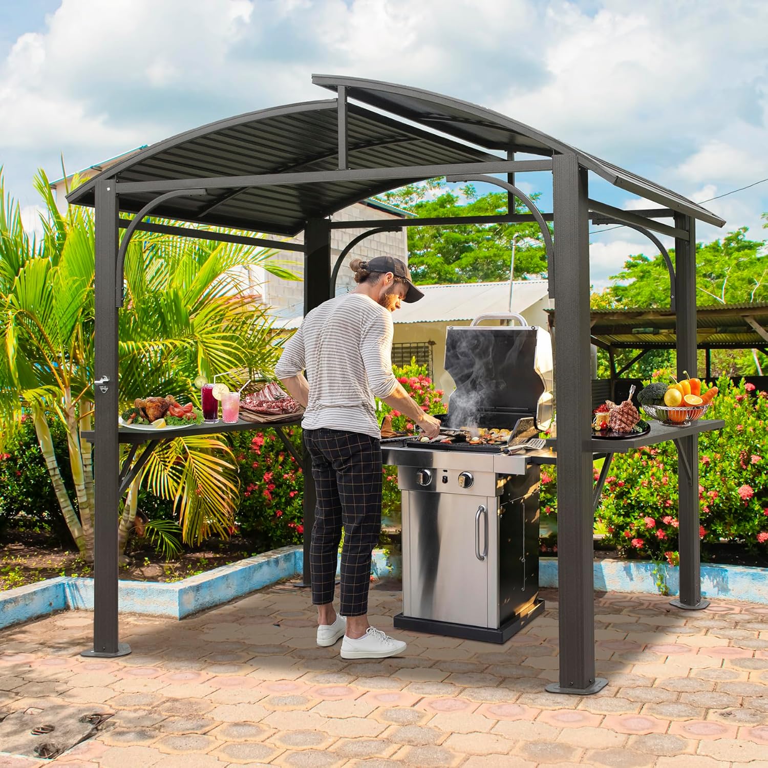 Hardtop Grill Gazebo 8x5FT, Grill Canopy for Outdoor Grill w/Double ...
