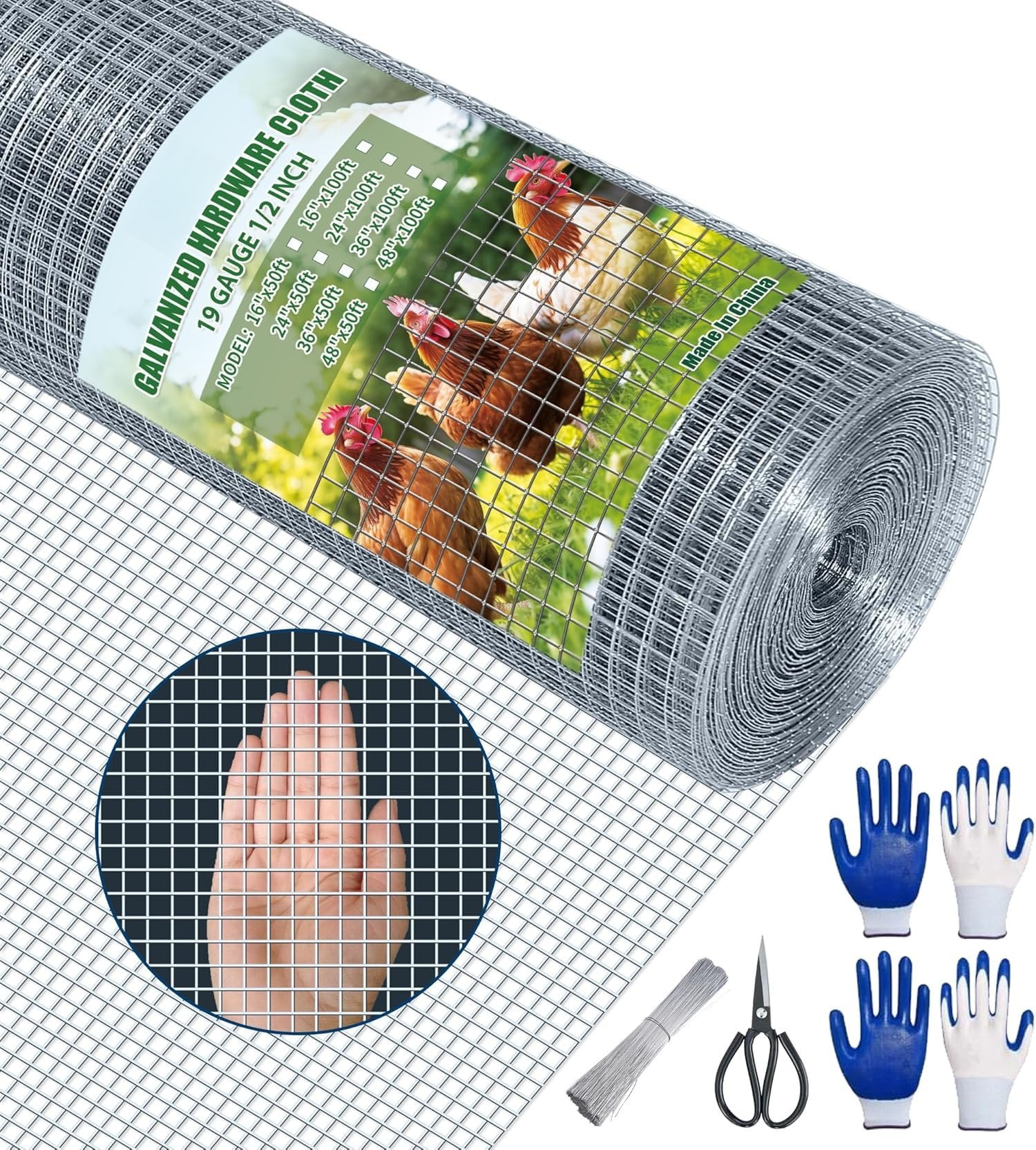 Hardware Cloth 1/2 Inch 16 in x 50 ft 19 Gauge, Hot Dip Galvanized Mesh ...
