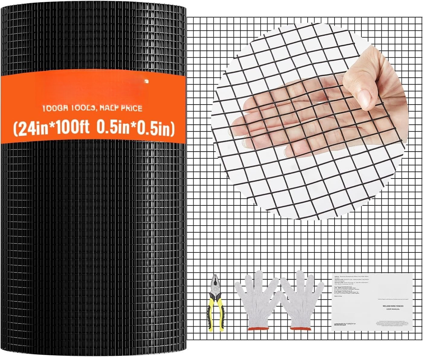 Hardware Cloth, 24'' x 100' 1/2 inch Galvanized Wire Mesh Roll, 19 ...