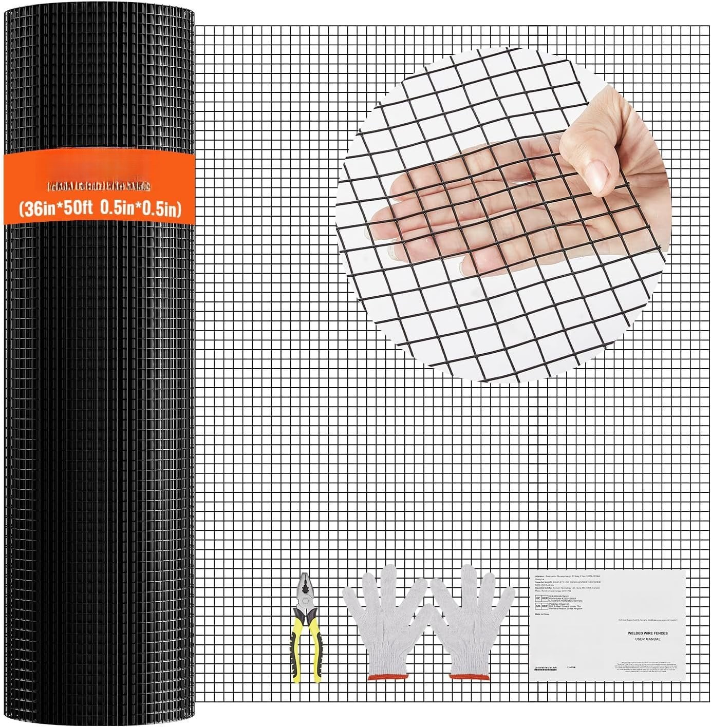 Hardware Cloth, 36'' x 50' 1/2 inch Galvanized Wire Mesh Roll, 19 Gauge ...