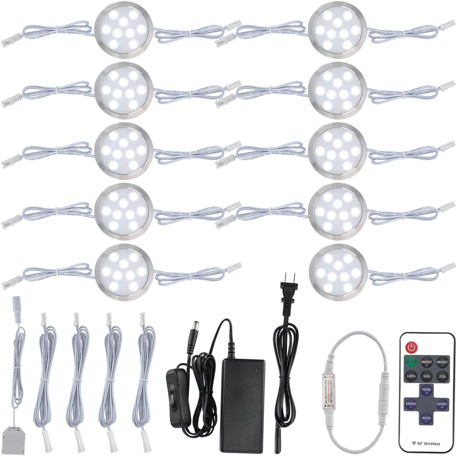 Hardwired Under Cabinet Lights Kit, Electric Wired Round LED Puck Light, Linkable and Wireless ...