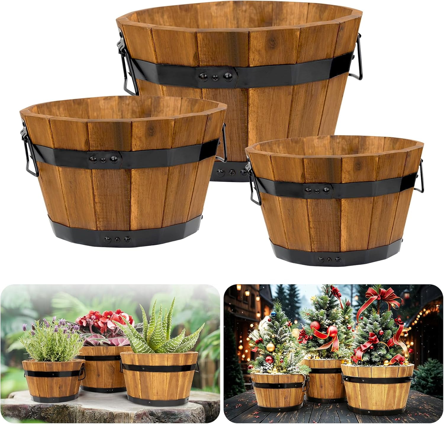 Hardwood Outdoor Flower Box, Durable Acacia Wood Flower Boxes for ...