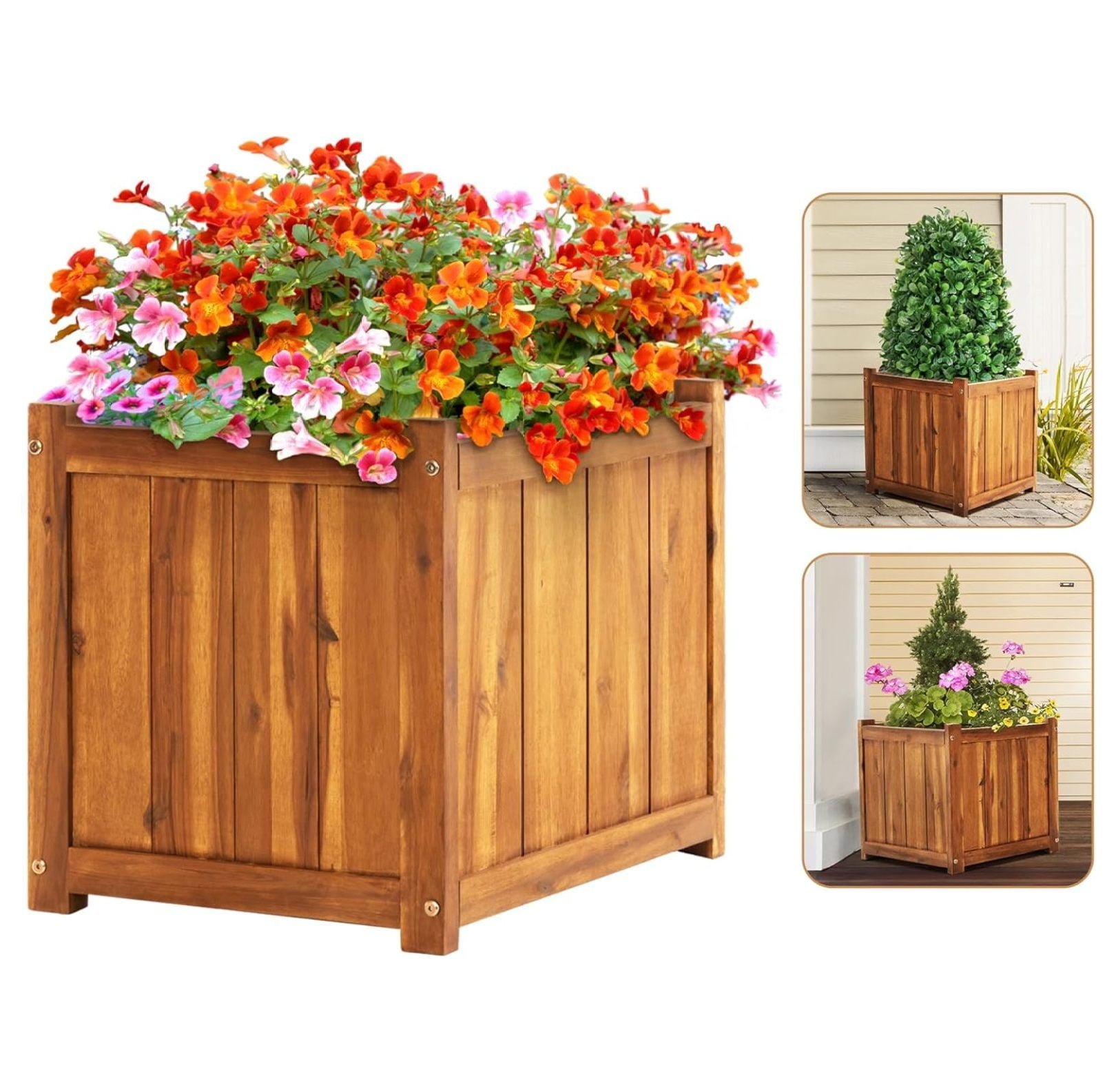 Hardwood Outdoor Flower Box, Durable Acacia Wood Flower Boxes for ...