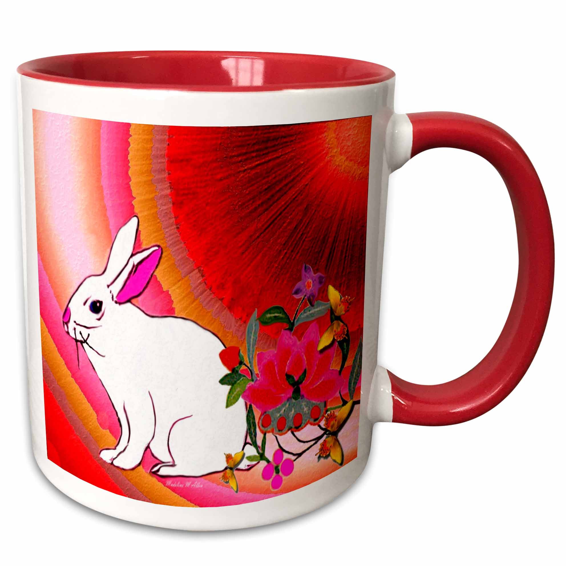 3drose, Hare-white Rabbit-vibrant Colors, 15oz Two-tone Red Mug ...