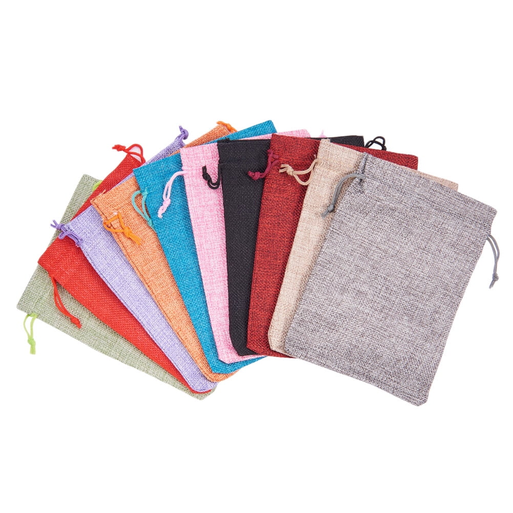 Hareemi 10 Pcs Different Color Linen Drawstring Bag Jewelry Pouch ...