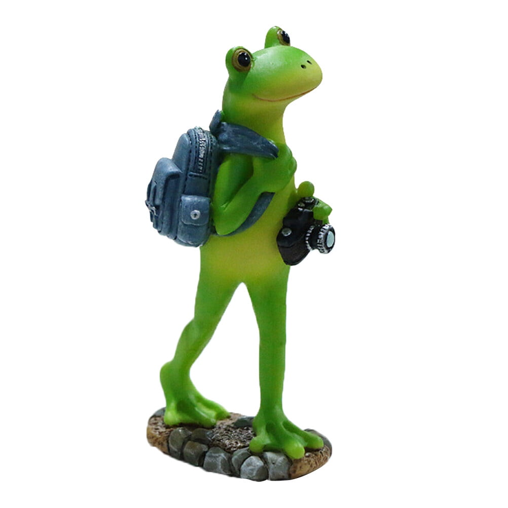 Hareemi Cartoon Frogs With Bag and Camera Decoration Collectible Resin Figurine Statue Model ...