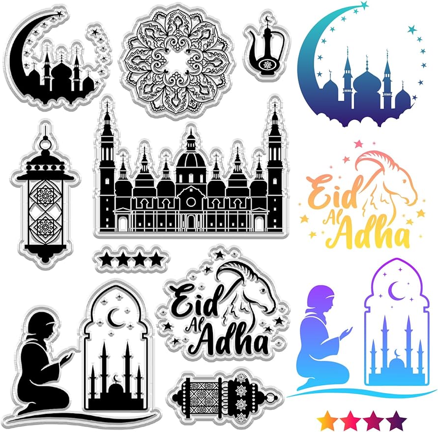 Hari Raya Clear Stamps Castle Lamp Moon Star Patterns Goats Vintage Reusable Retro Postmark ...