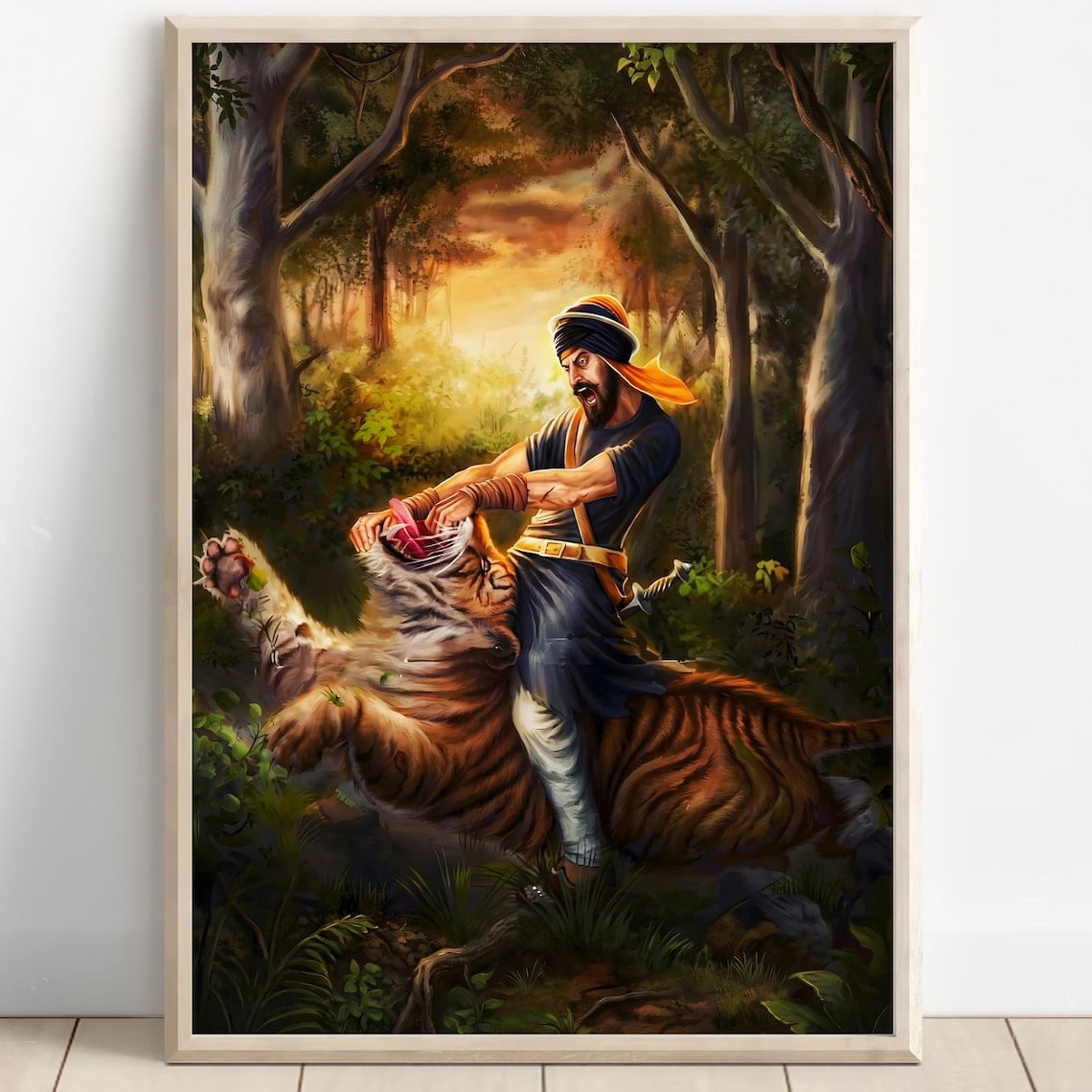Hari Singh Nalwa vs Tiger Vintage Art Sikh Warrior Strength, Unframed ...