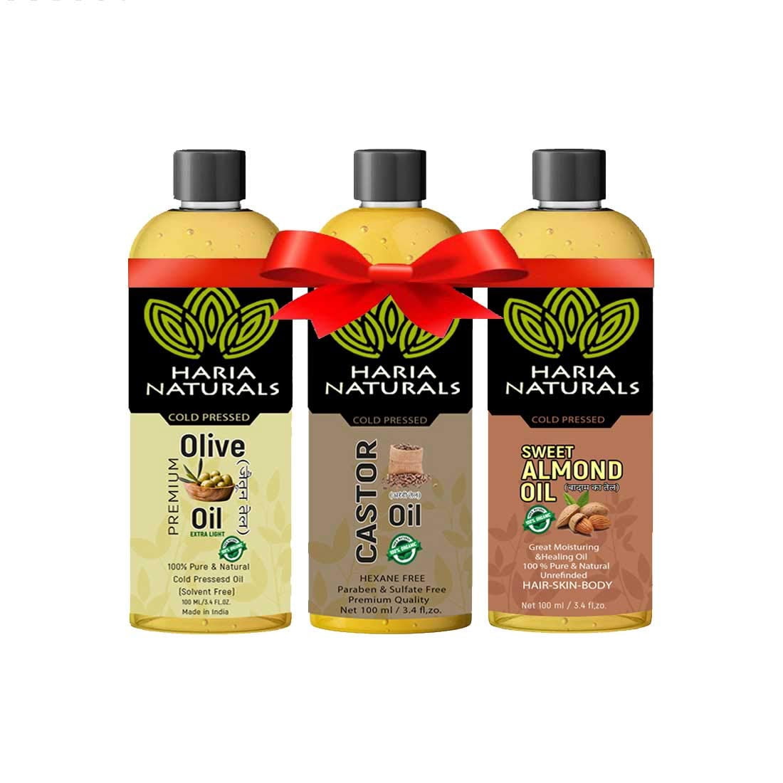 Haria Naturals 100% Cold Pressed Olive Oil & Castor Oil & Sweet Almond ...