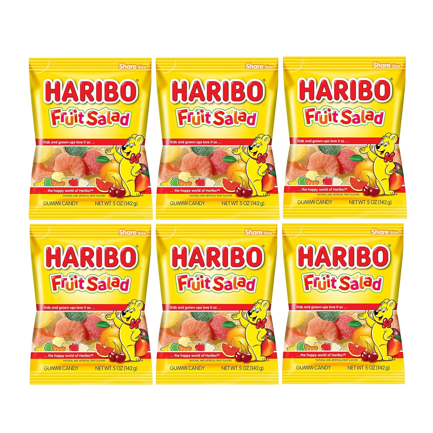 Haribo Fruit Salad Pack 6 (5oz Bags) Variety Fruit Flavors in a Bulk ...