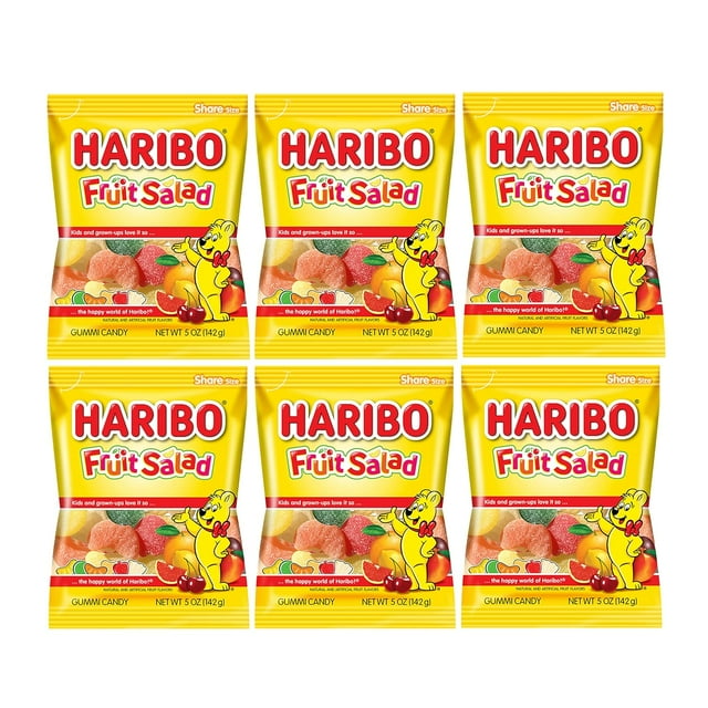 Haribo Fruit Salad Pack 6 (5oz Bags) Variety Fruit Flavors in a Bulk ...