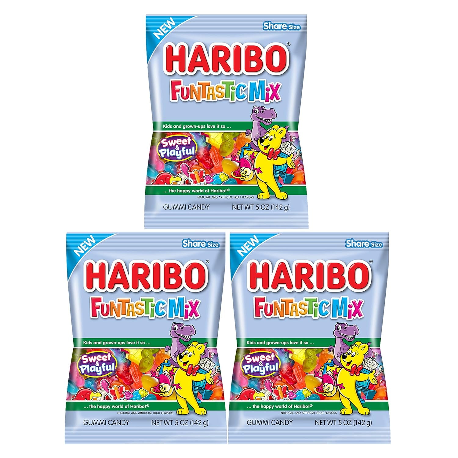 Haribo Funtastic Mix Pack 3 (5oz Bags) Fruit Flavors Gummi Candies ...