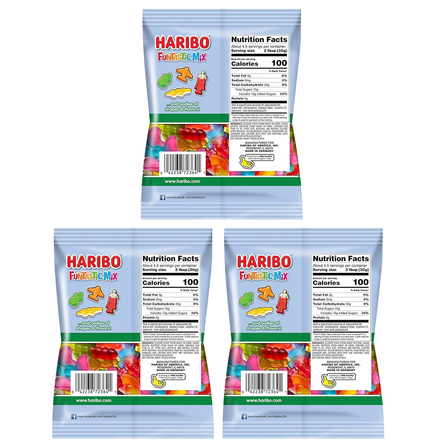 Haribo Funtastic Mix Pack 3 (5oz Bags) Fruit Flavors Gummi Candies ...