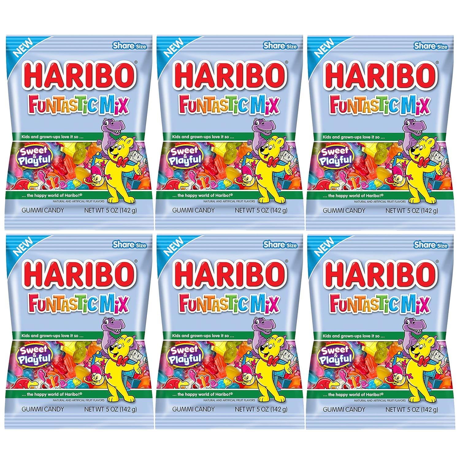 Haribo Funtastic Mix Pack 6 (5oz Bags) Fruit Flavors Gummi Candies ...