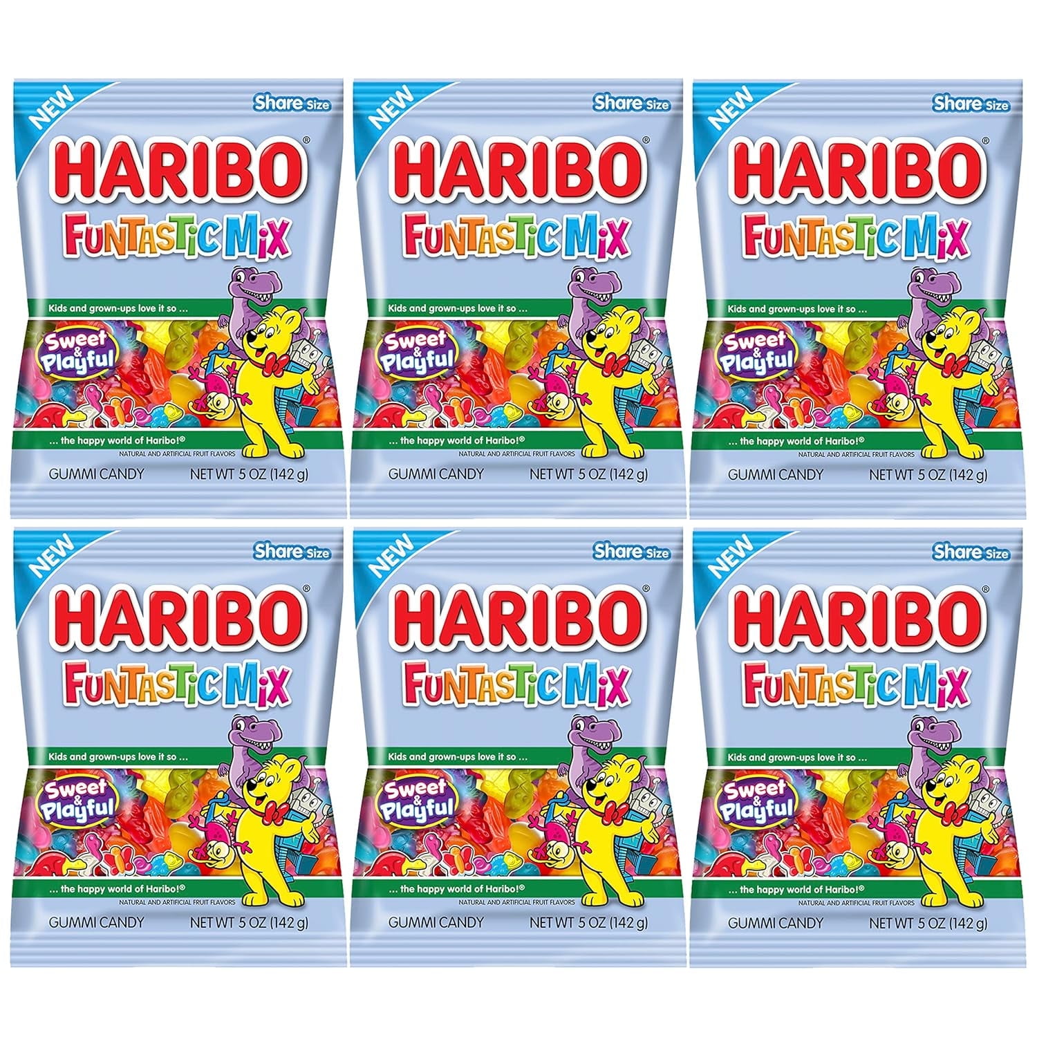 Haribo Funtastic Mix Pack 6 (5oz Bags) Fruit Flavors Gummi Candies ...