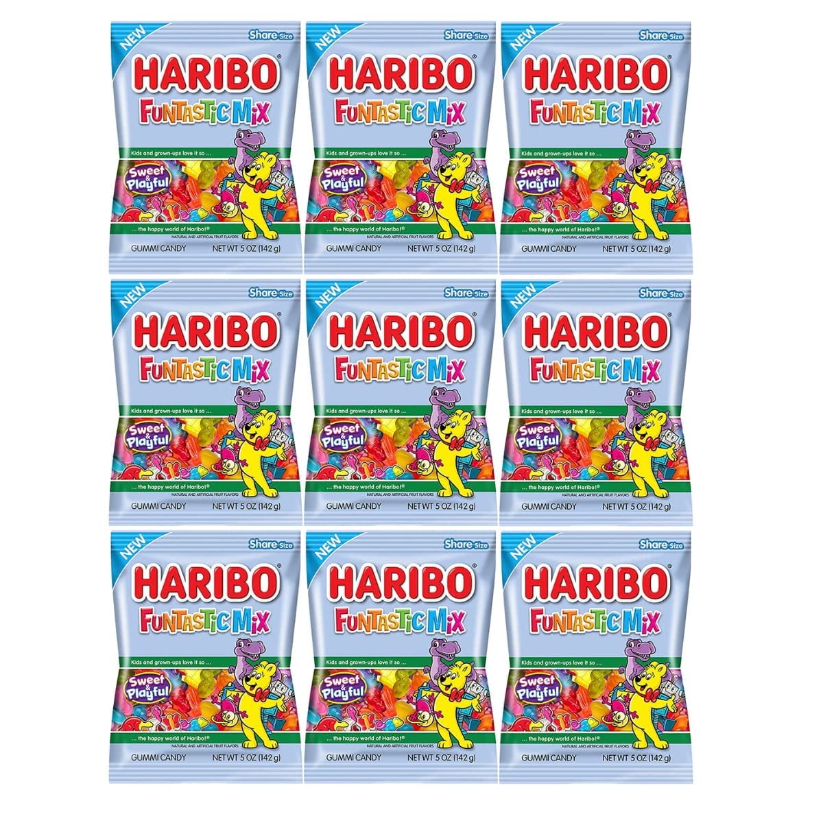 Haribo Funtastic Mix Pack 9 (5oz Bags) Fruit Flavors Gummi Candies ...